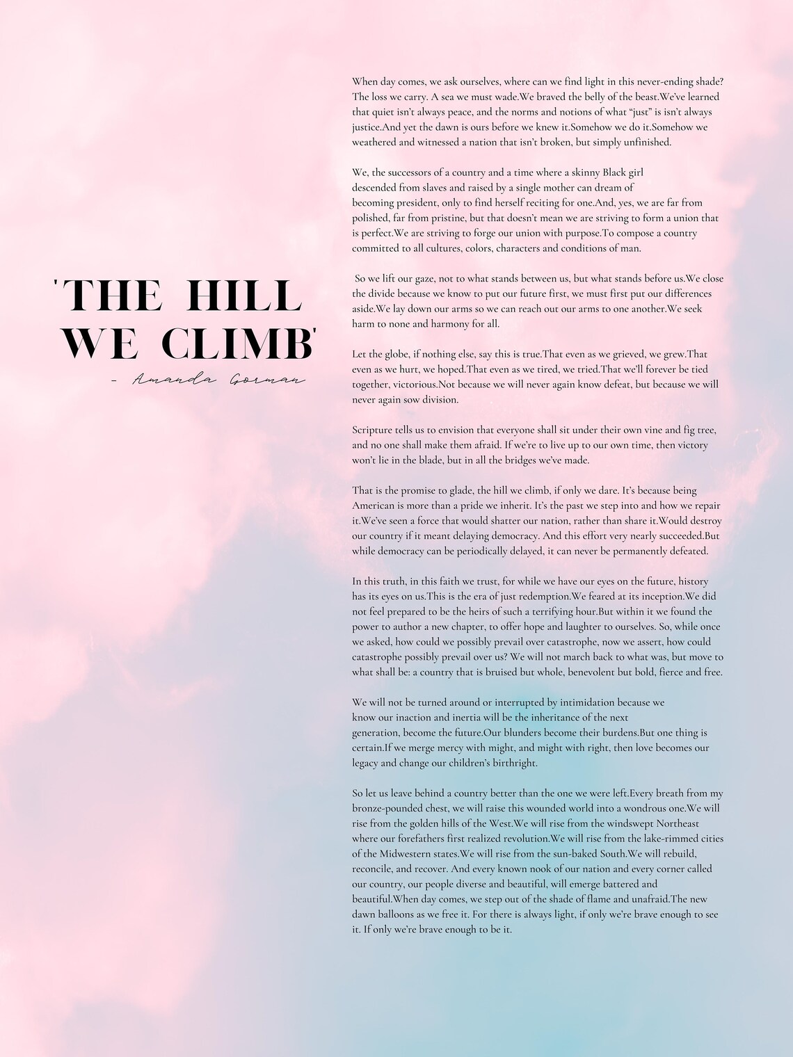 Amanda Gorman Print, Hill We Climb, the Hill We Climb, Inspirational ...