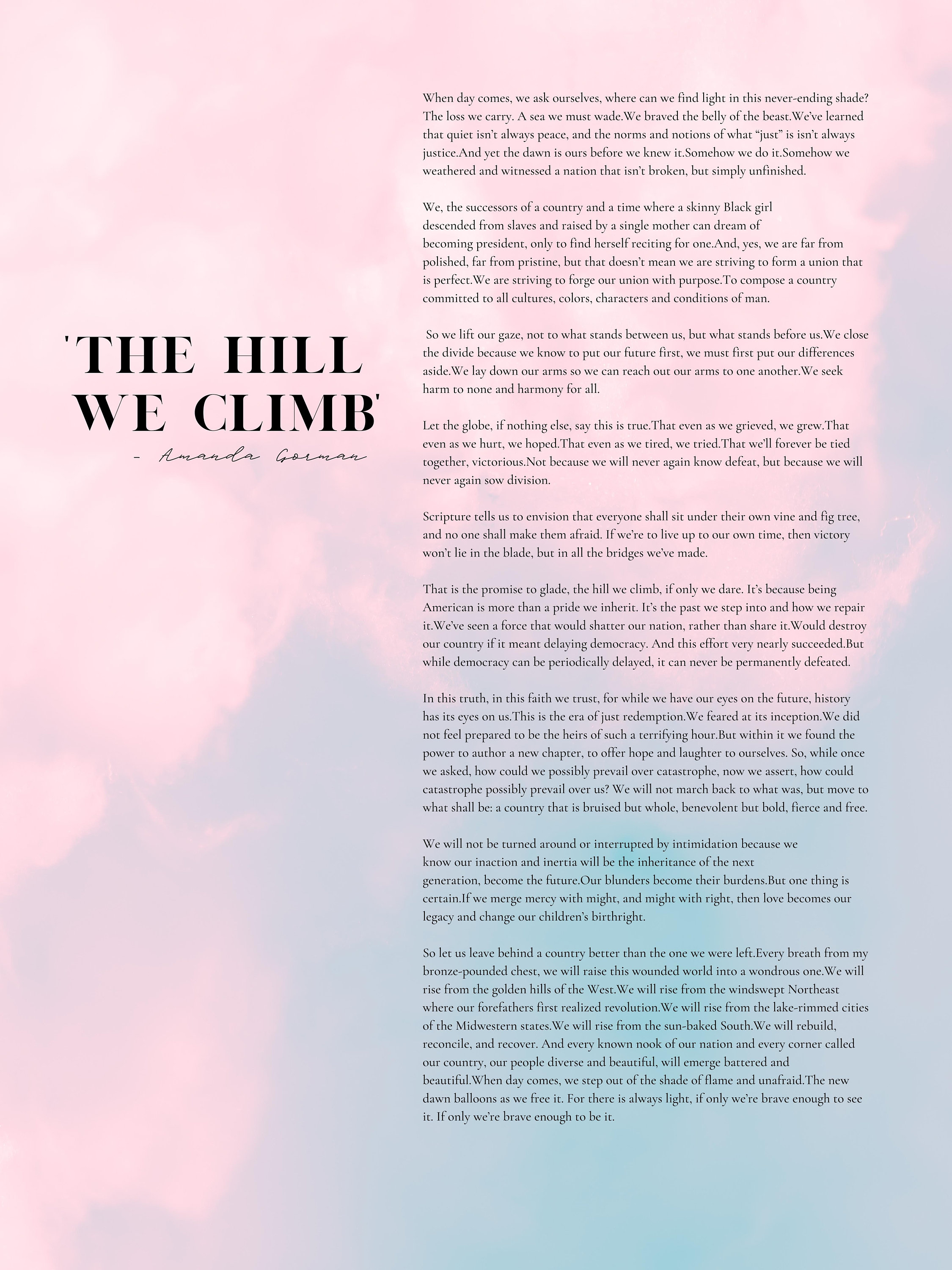 Amanda Gorman Print, Hill We Climb, the Hill We Climb, Inspirational ...