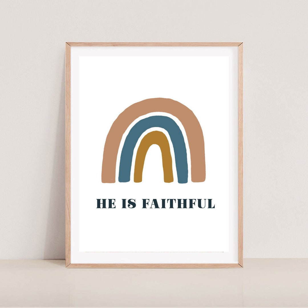 Rainbow Wall Art, He is Faithful, God Promises, Christian Wall Art ...