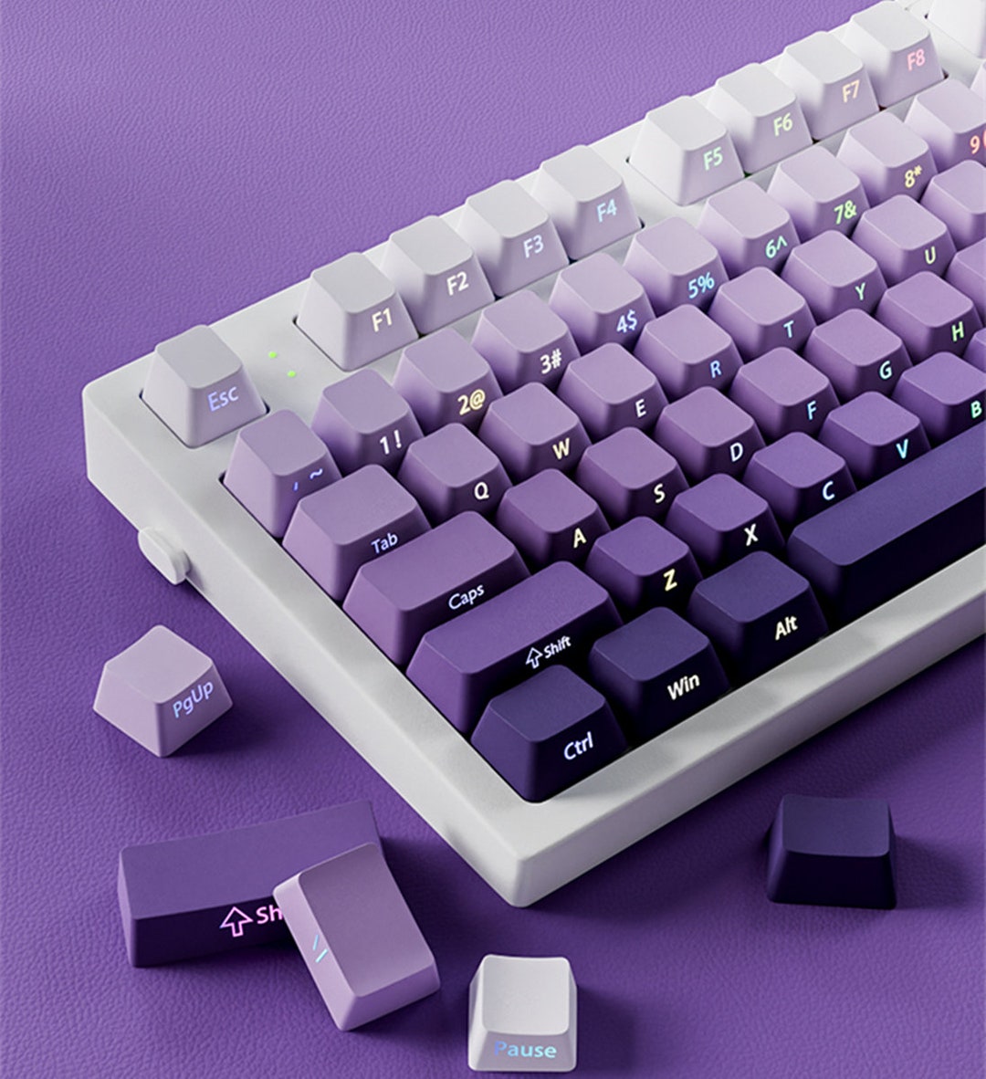 Customized Purple White Gradient Keycaps Set Side-printed OEM Backlit ...