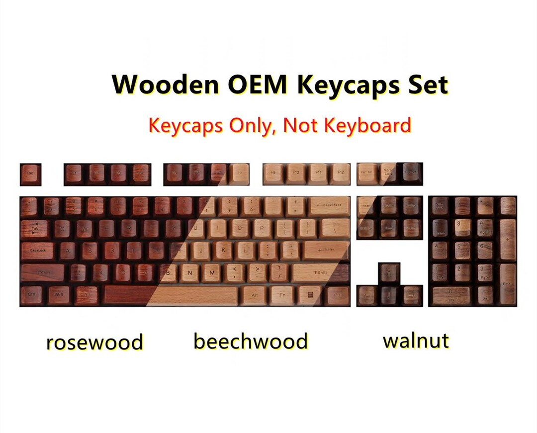 Engraved Wooden Keycap Set Walnut Solid Wood Rosewood Beechwood Artisan ...