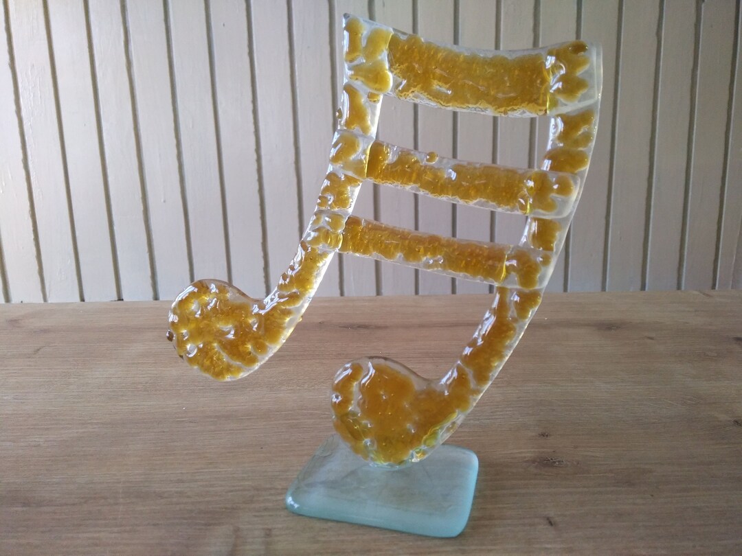 Glass Musical Note /fused Glass/sculpture/figurine/yellow 16 Note Music ...