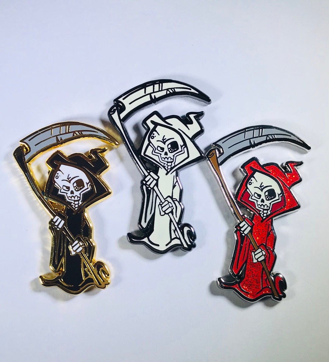 Grim Reaper Hard Enamel Pin: Glow in the Dark, Red Glitter, Limited ...