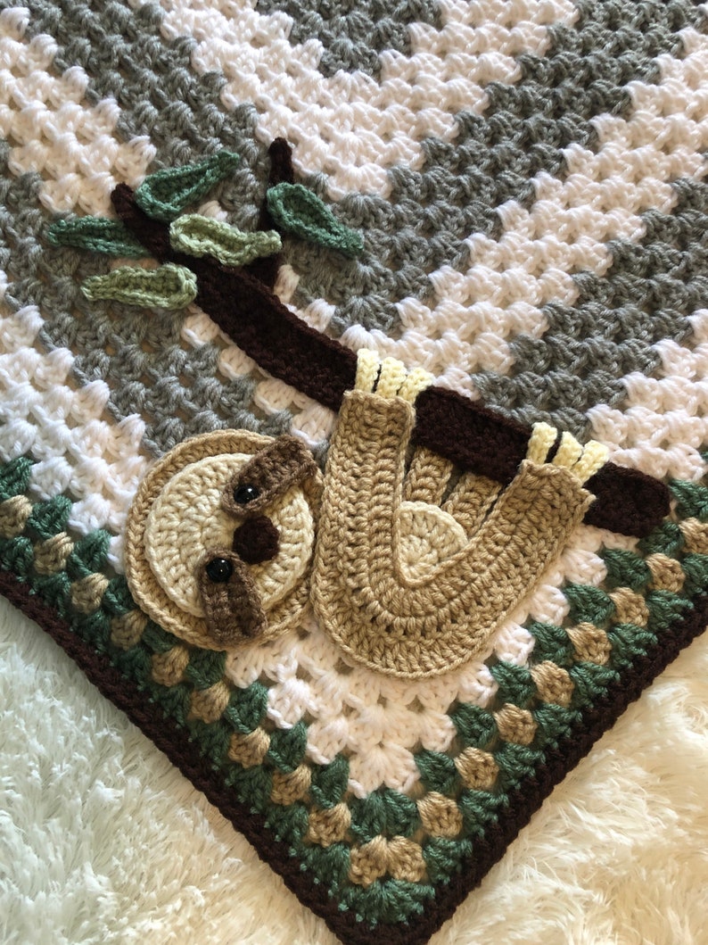 Sloth Crochet Baby Blanket - Baby Blanket - Handmade Baby Blanket ...