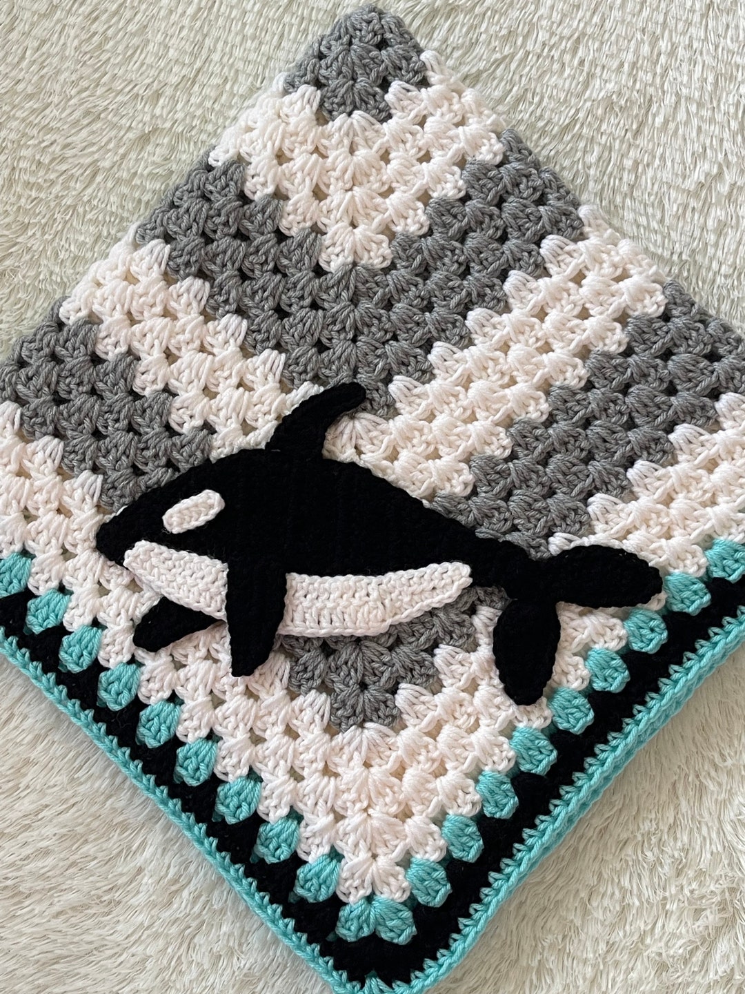 Orca Whale Crochet Baby Blanket - Baby Blanket - Handmade Baby Blanket ...