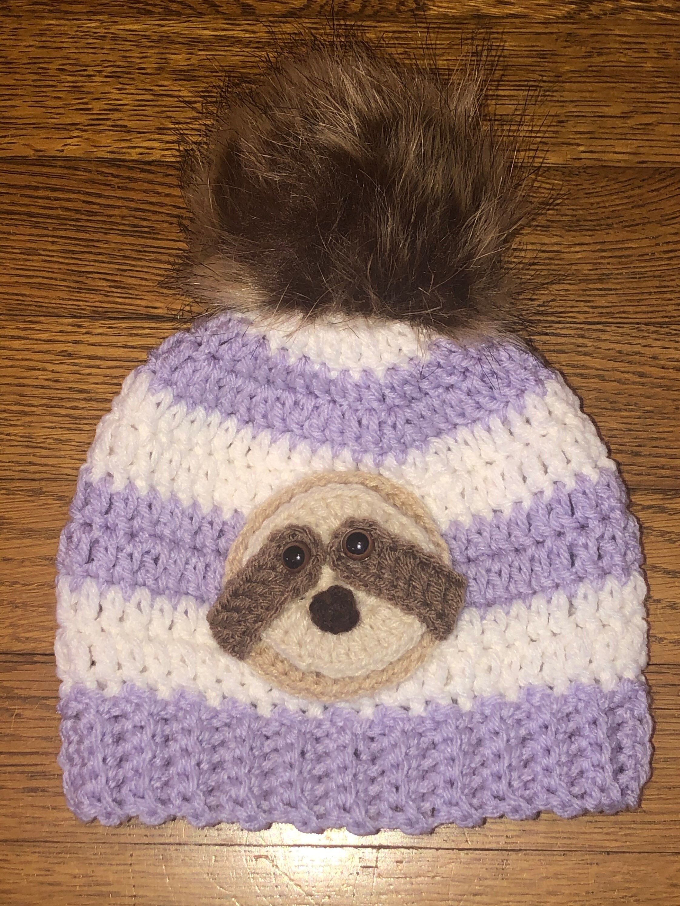 Sloth Beanie Hat Crocheted Beanie Beanies Hats Crocheted Hats Faux Fur ...