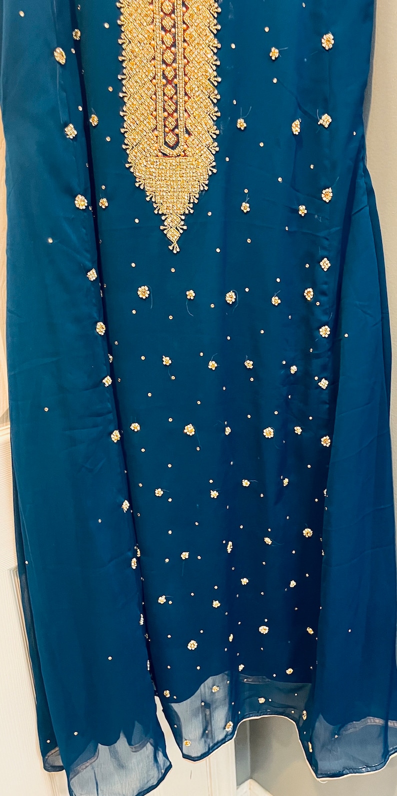 Embroidered Chiffon Pakistani Dress: Stone Work Frock, Laced Dupatta - Etsy