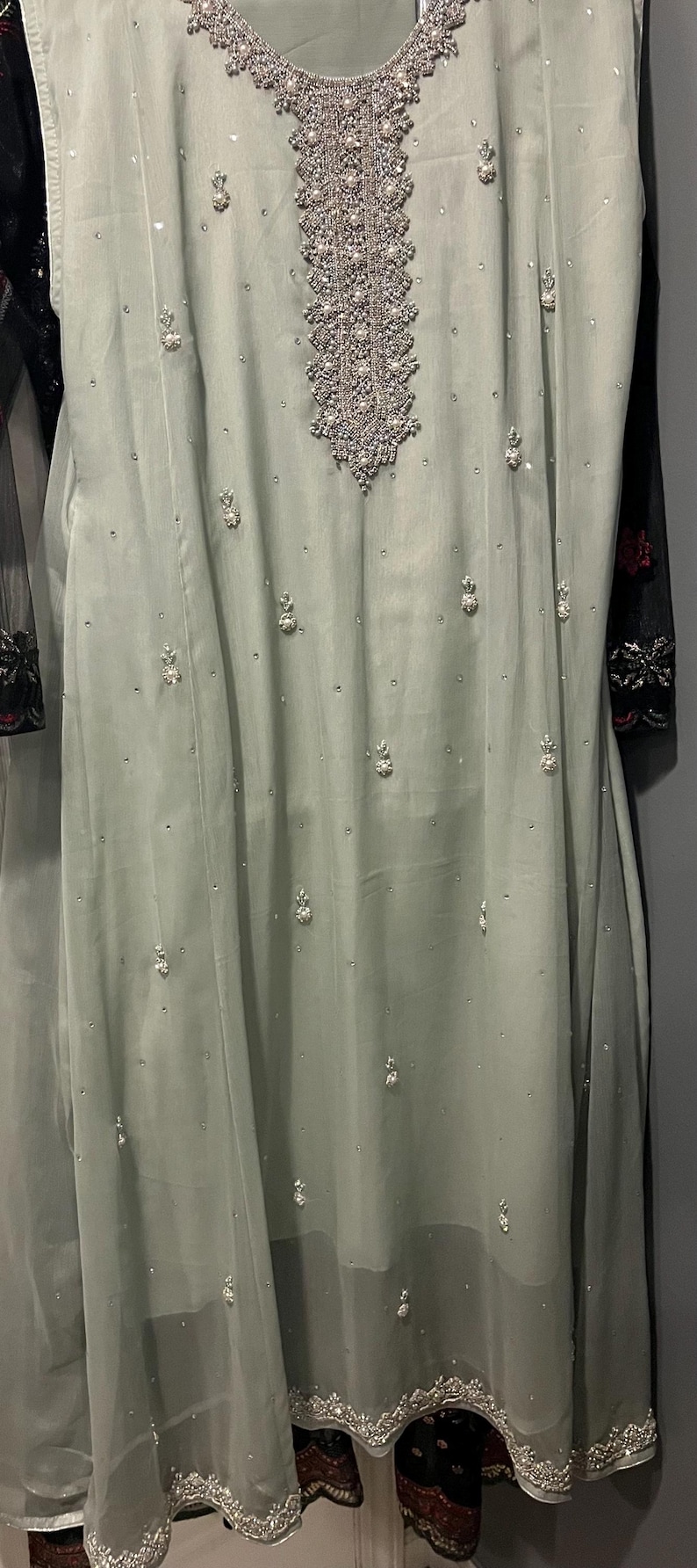 Embroidered Chiffon Pakistani Dress: Stone Work Frock, Laced Dupatta - Etsy