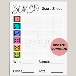 Digital Bunco Score Sheet | Bunco Game Score Card | Bunco Score Card ...