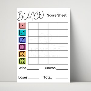 Digital Bunco Score Sheet | Bunco Game Score Card | Bunco Score Card ...