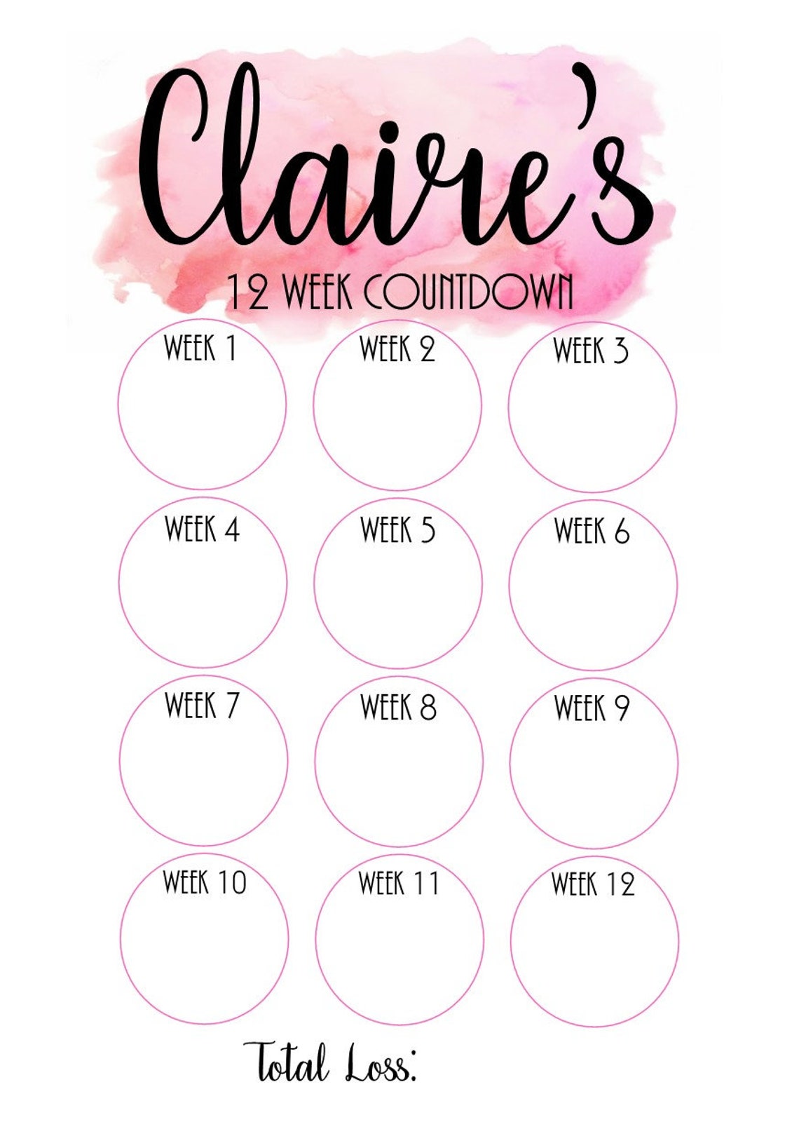 Personalised Weight Loss Chart & 12 Week Countdown Bundle - Etsy UK