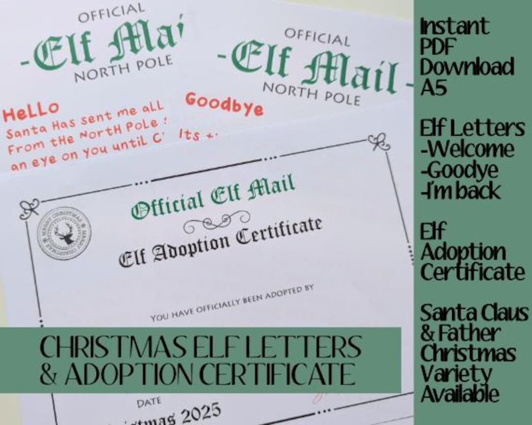 Elf Letters and Adoption Certificate DIGITAL DOWNLOAD PDF A5 2025 Santa ...
