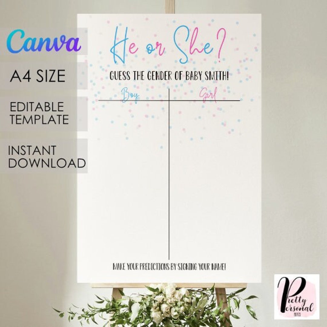 Guess the Gender Confetti Design Game Editable Digital Download Canva ...