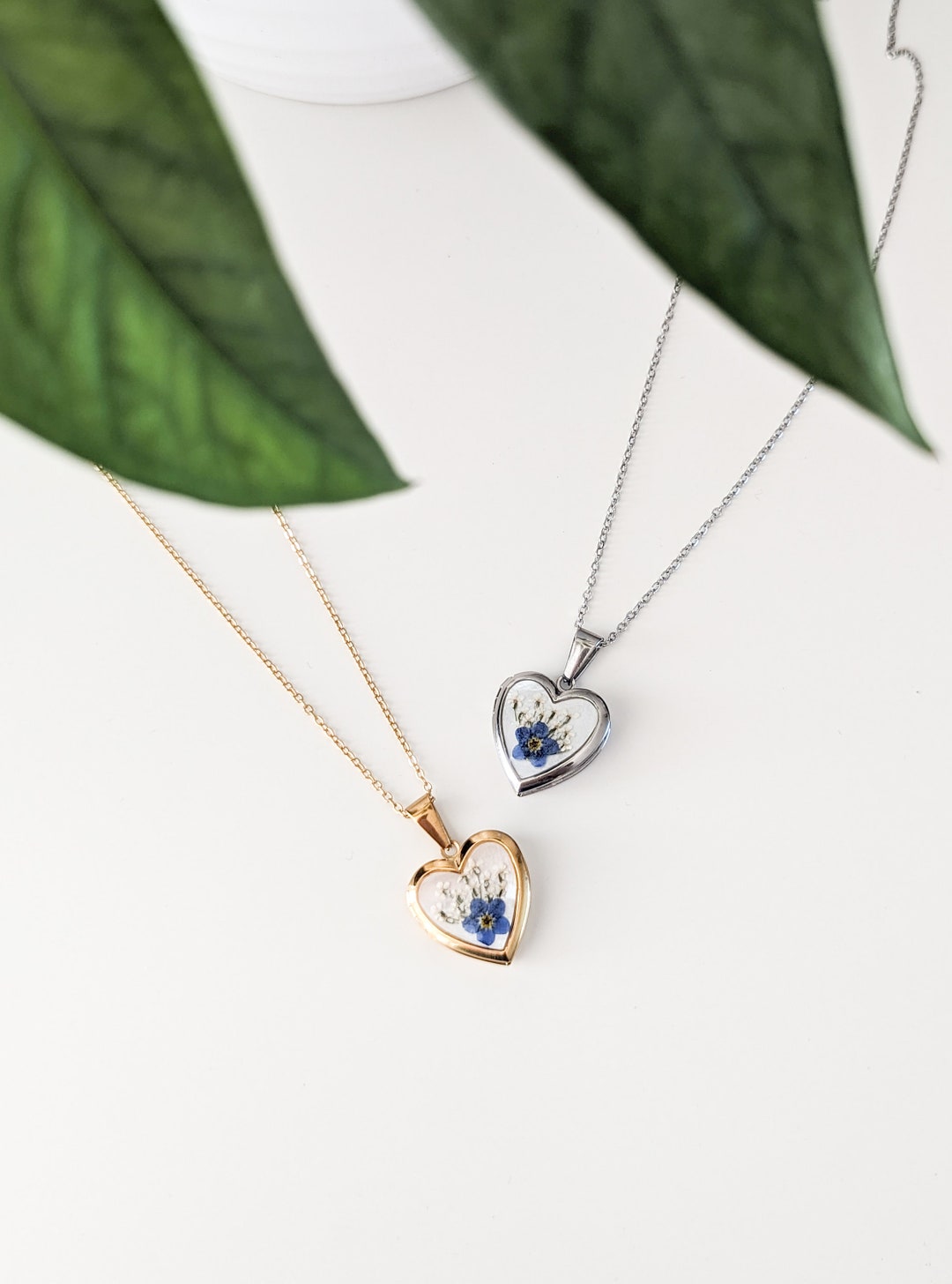 Forget-me-not Heart Locket Necklace - Gold Plated Stainless Steel With ...
