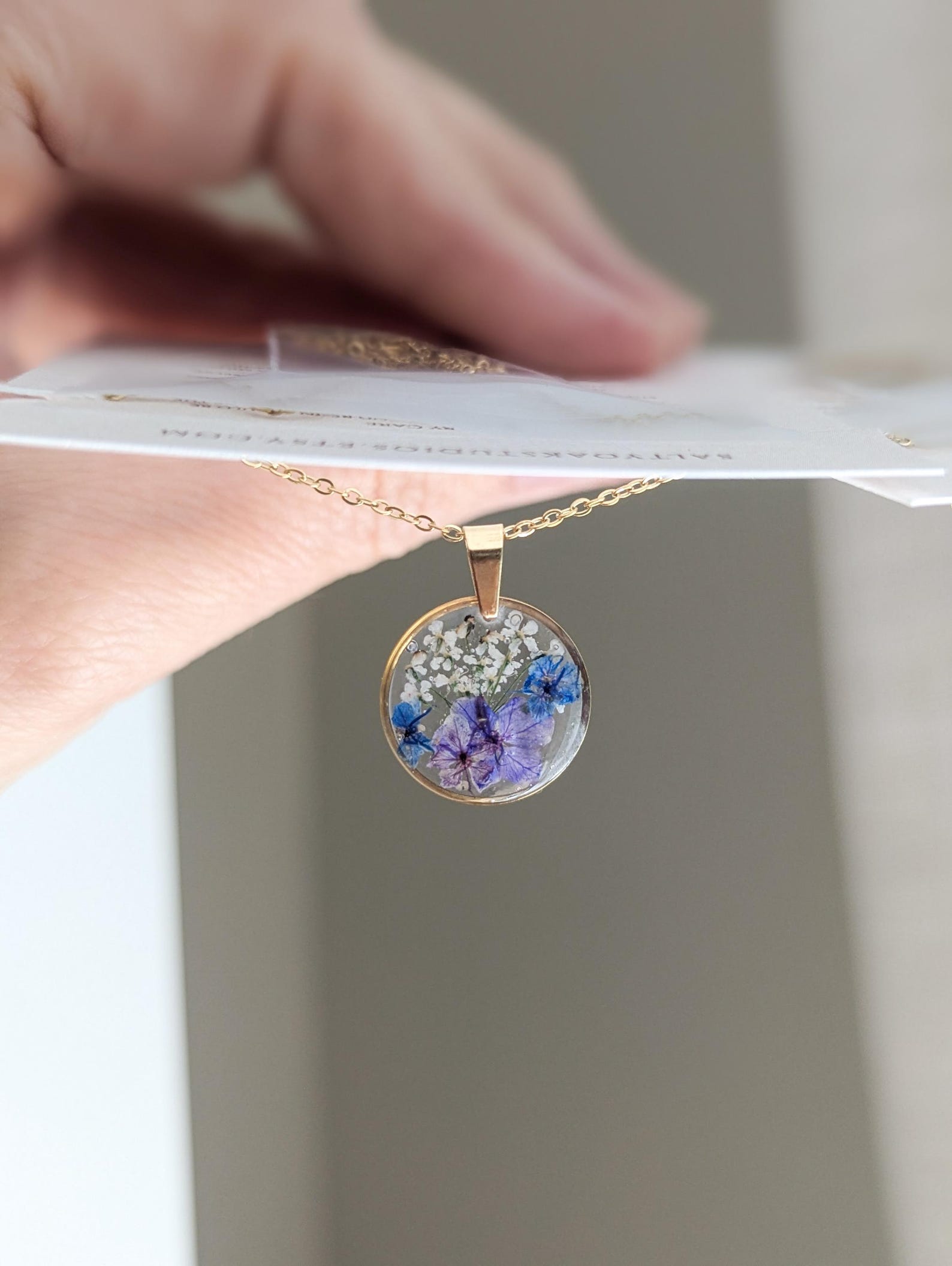 Real Pressed Flower Pendant Necklace – Stainless Steel Gold Plated - Etsy