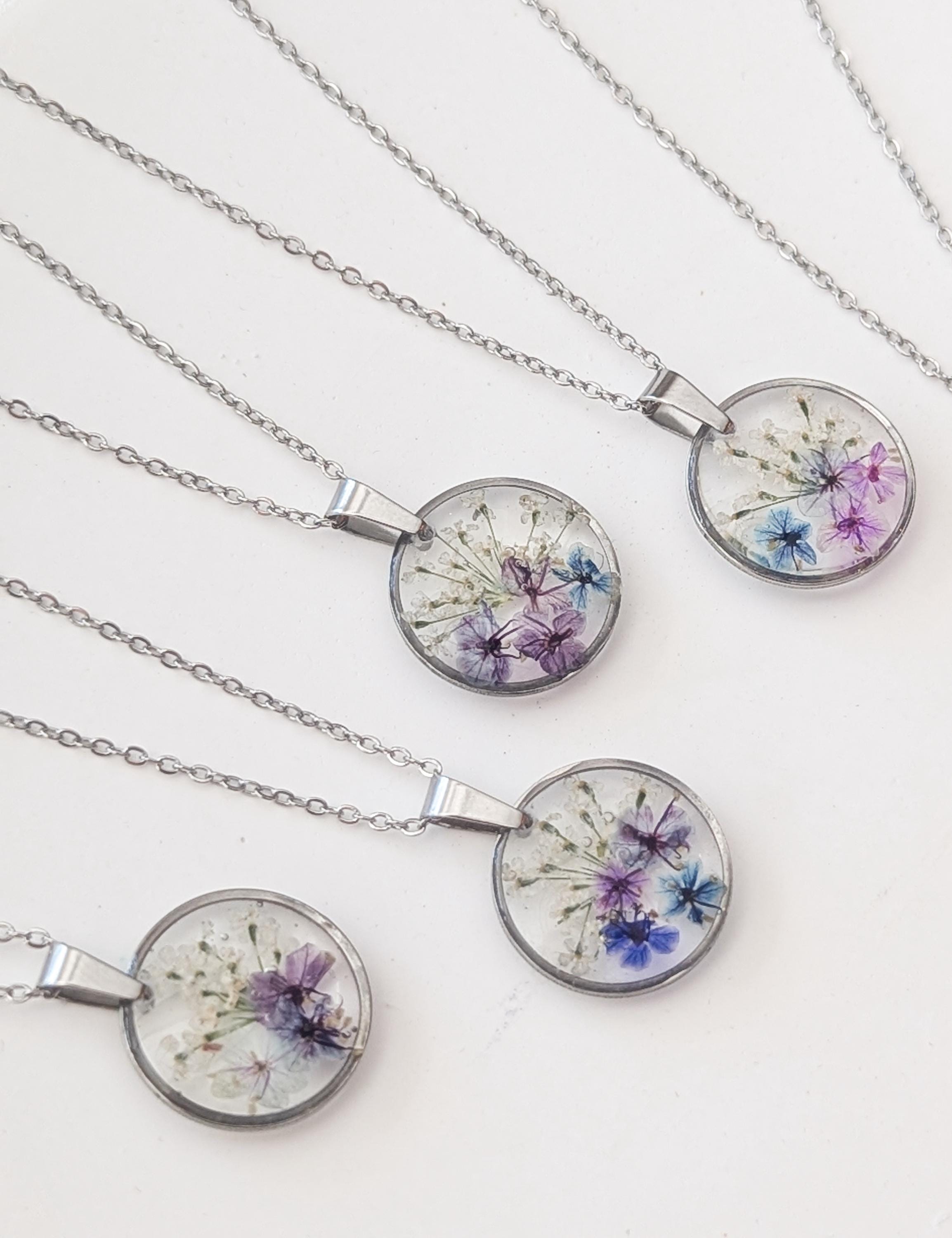 Real Pressed Flower Pendant Necklace – Stainless Steel Gold Plated - Etsy
