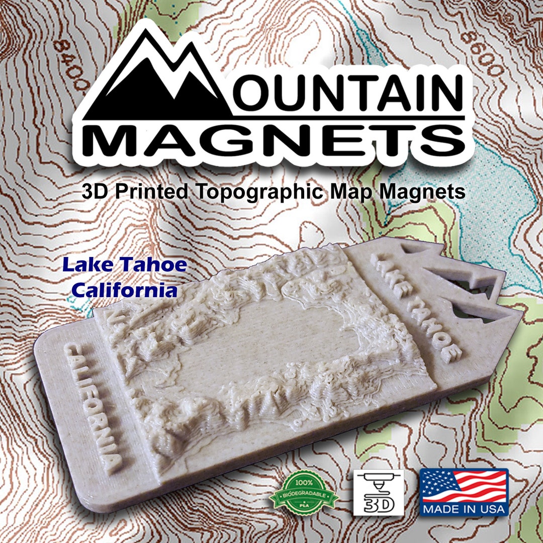 Lake Tahoe, 3D Printed Topographic Map Magnet - Mountain Magnets - Etsy