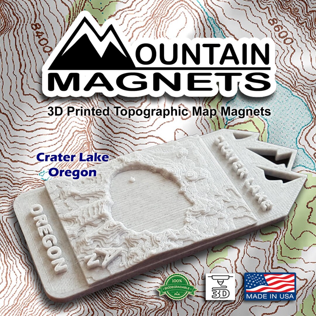 Crater Lake, 3D Printed Topographic Map Magnet - Mountain Magnets - Etsy
