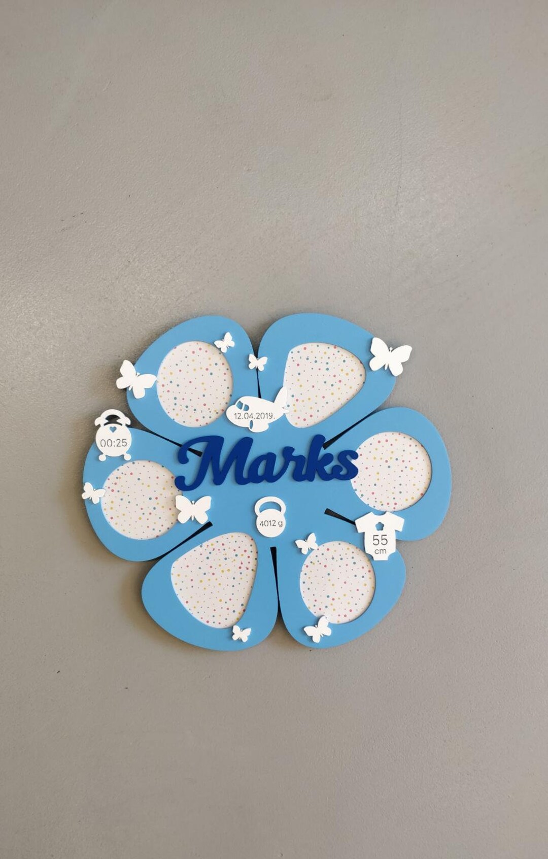 Baby Blue Personalized Photo Frame for Newborn, Unique Gift With Six ...