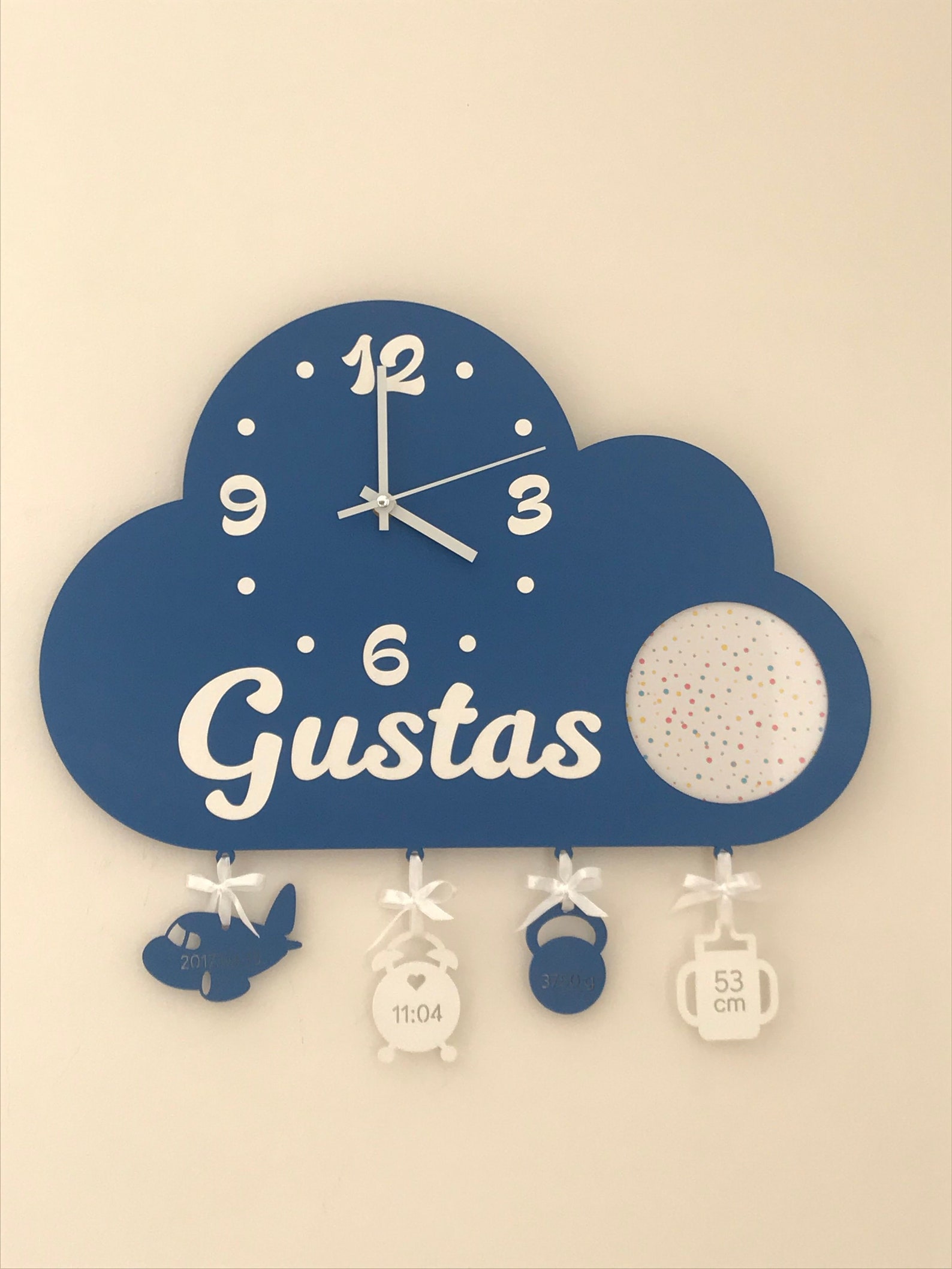 Blue Nursery Clock Personalized Gift Idea Wall Decor Cloud - Etsy