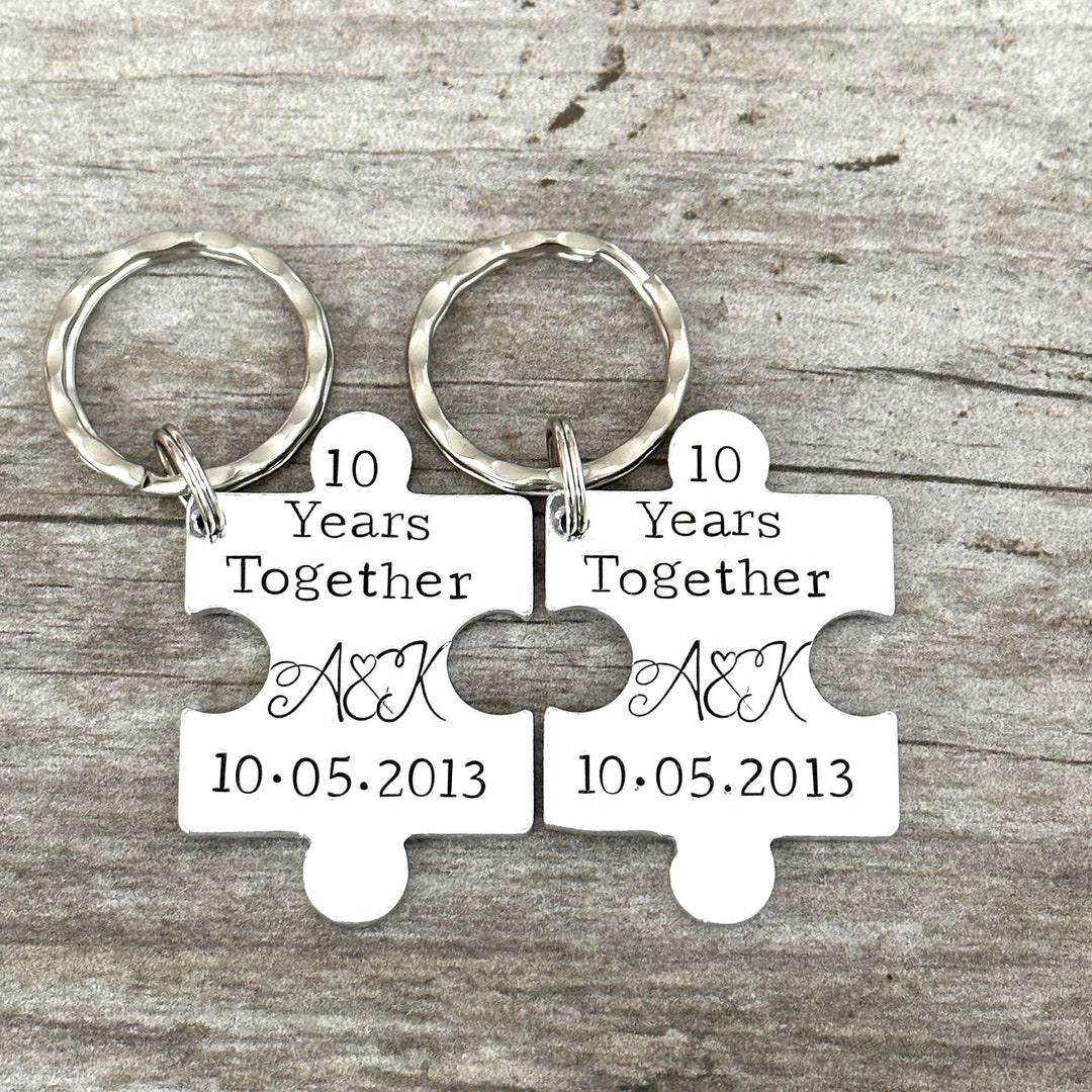 10th Wedding Anniversary Matching Keyrings for Couples, Special Date ...