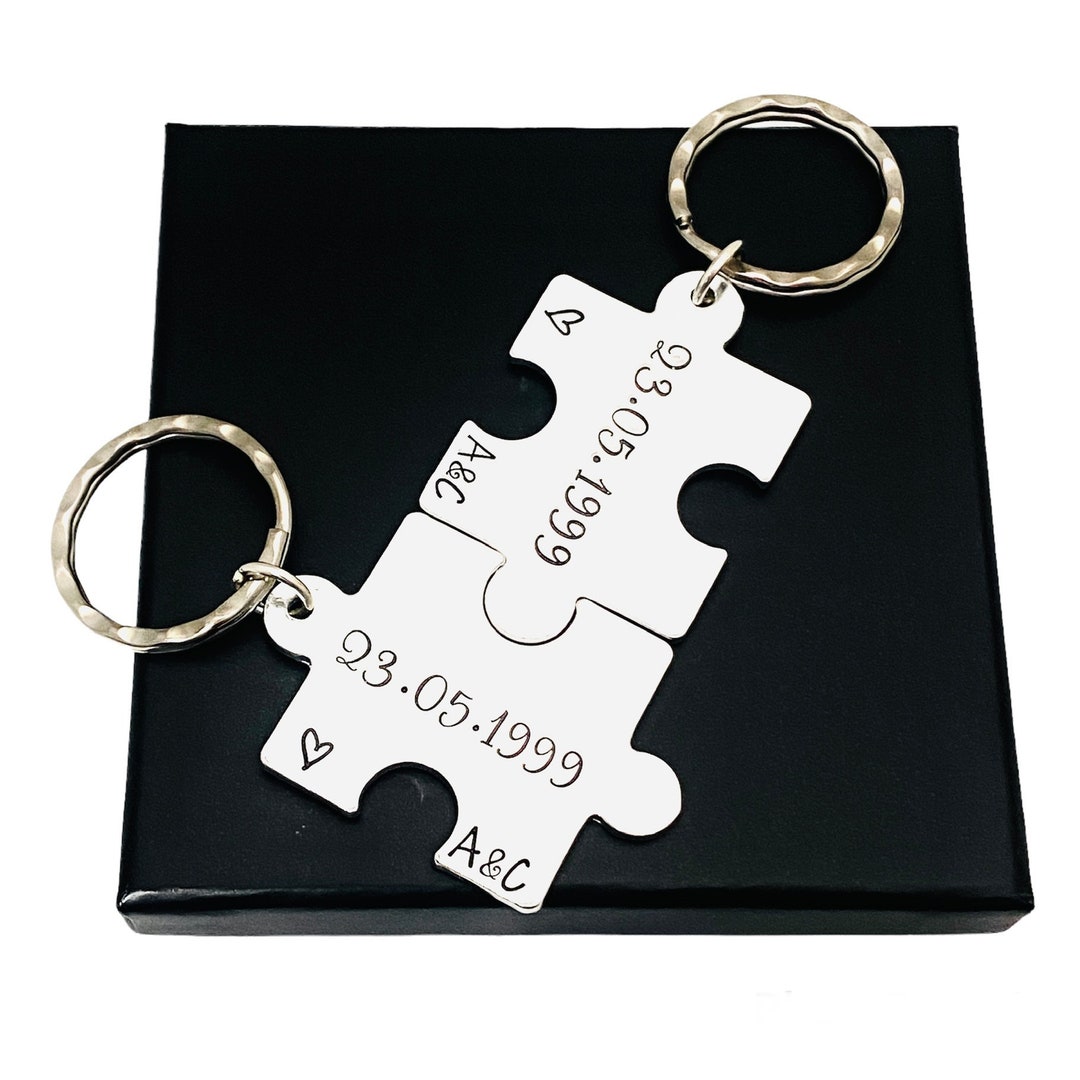 Couples Gift, Special Date Puzzle Keyring With Initials, Valentines ...