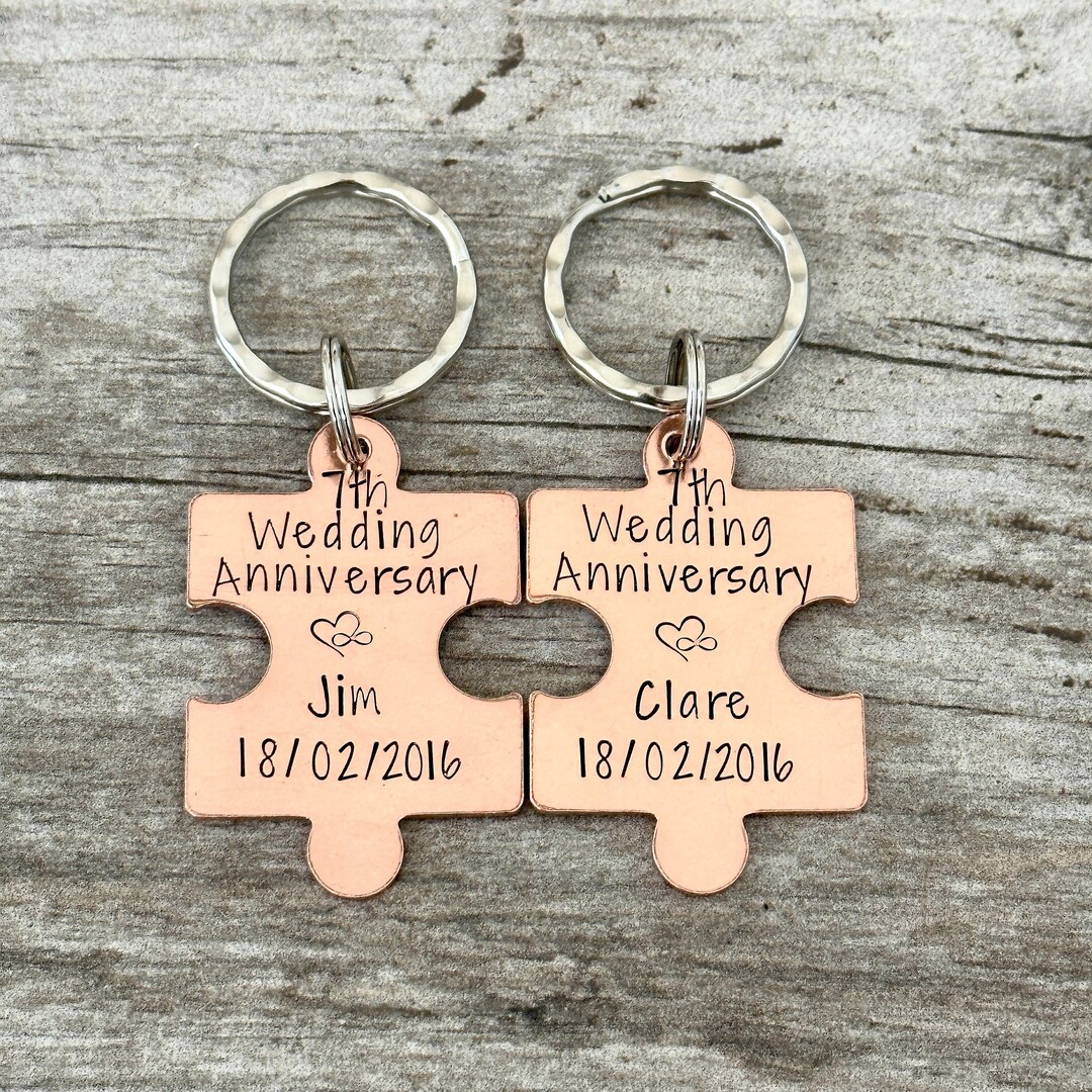 7th Anniversary Copper Gifts, Matching Keyrings for Couples With Date ...