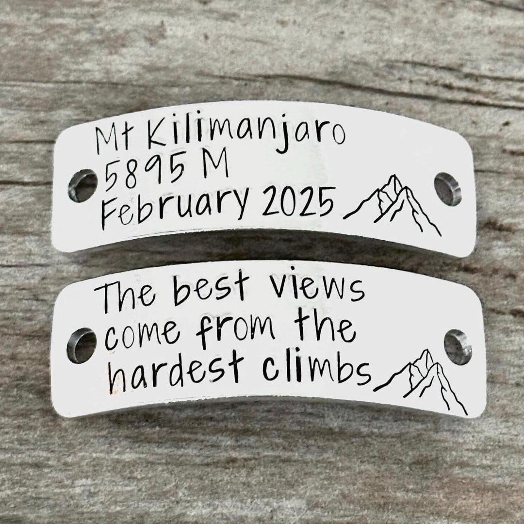 Hiking Boot Tags, Mount Kilimanjaro Gift, Personalised Metal Shoe Tags ...