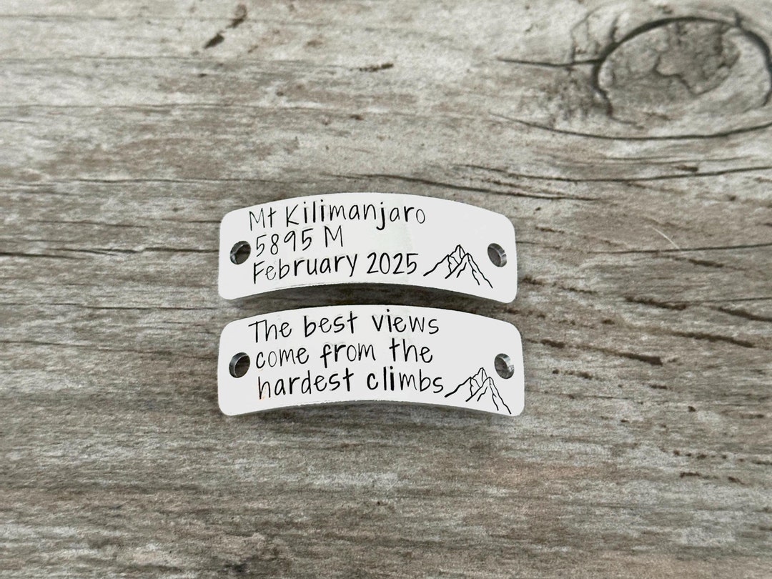 Hiking Boot Tags, Mount Kilimanjaro Gift, Personalised Metal Shoe Tags ...