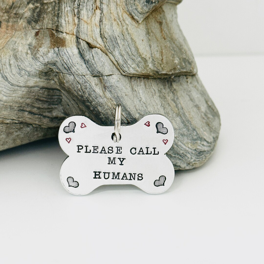 Dog ID Tag, Bone Tag, Dog Tags for Dogs, Call My Humans, Pet Tag, Hand ...