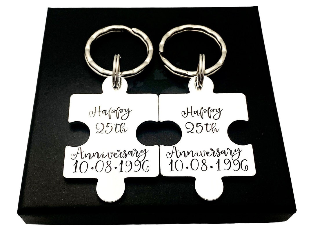 25th Wedding Anniversary Matching Keyrings, Husband and Wife Gifts ...