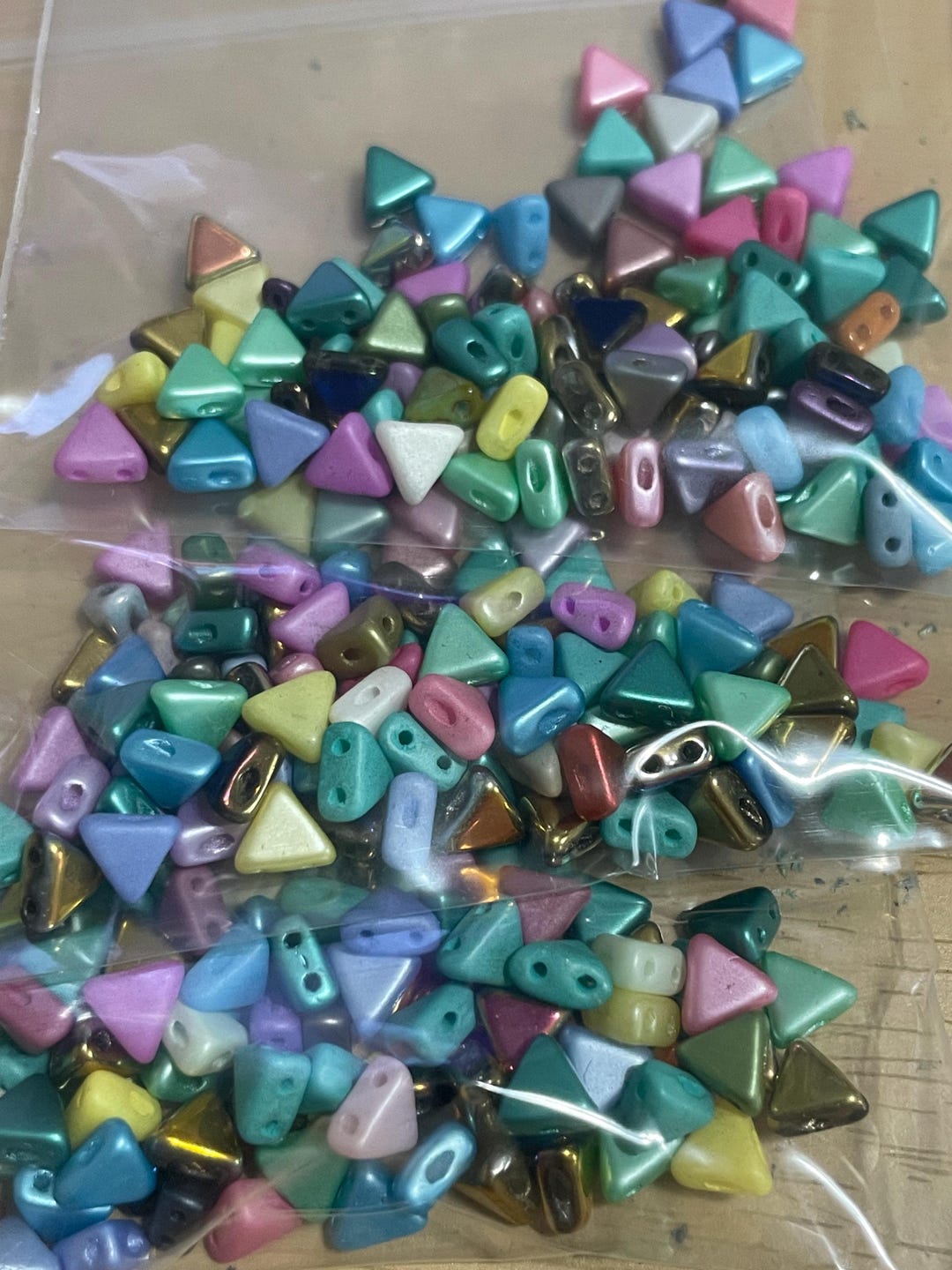 15 Grams (appx 100 Pcs) Two Hole Triangular Pressed Glass Beads for ...