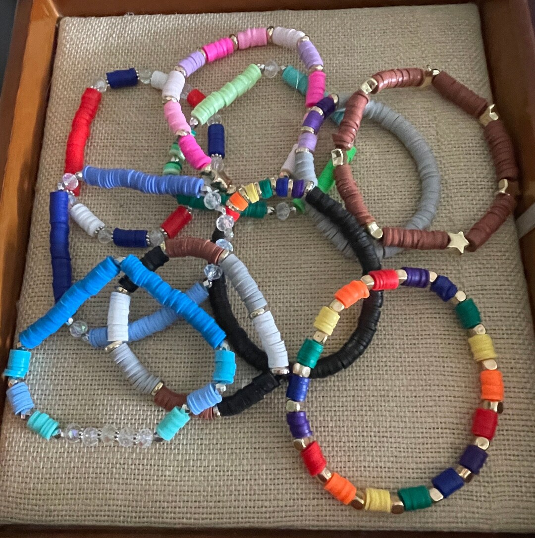 3 Heishi Polymer Clay Stretch Bracelets Grab Bag-assorted Colors ...