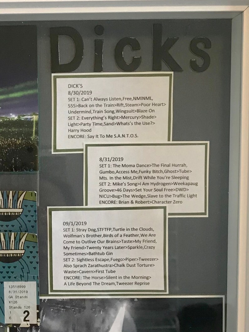 Phish Ticket Stub Custom Shadow Box Dicks Denver CO Live - Etsy