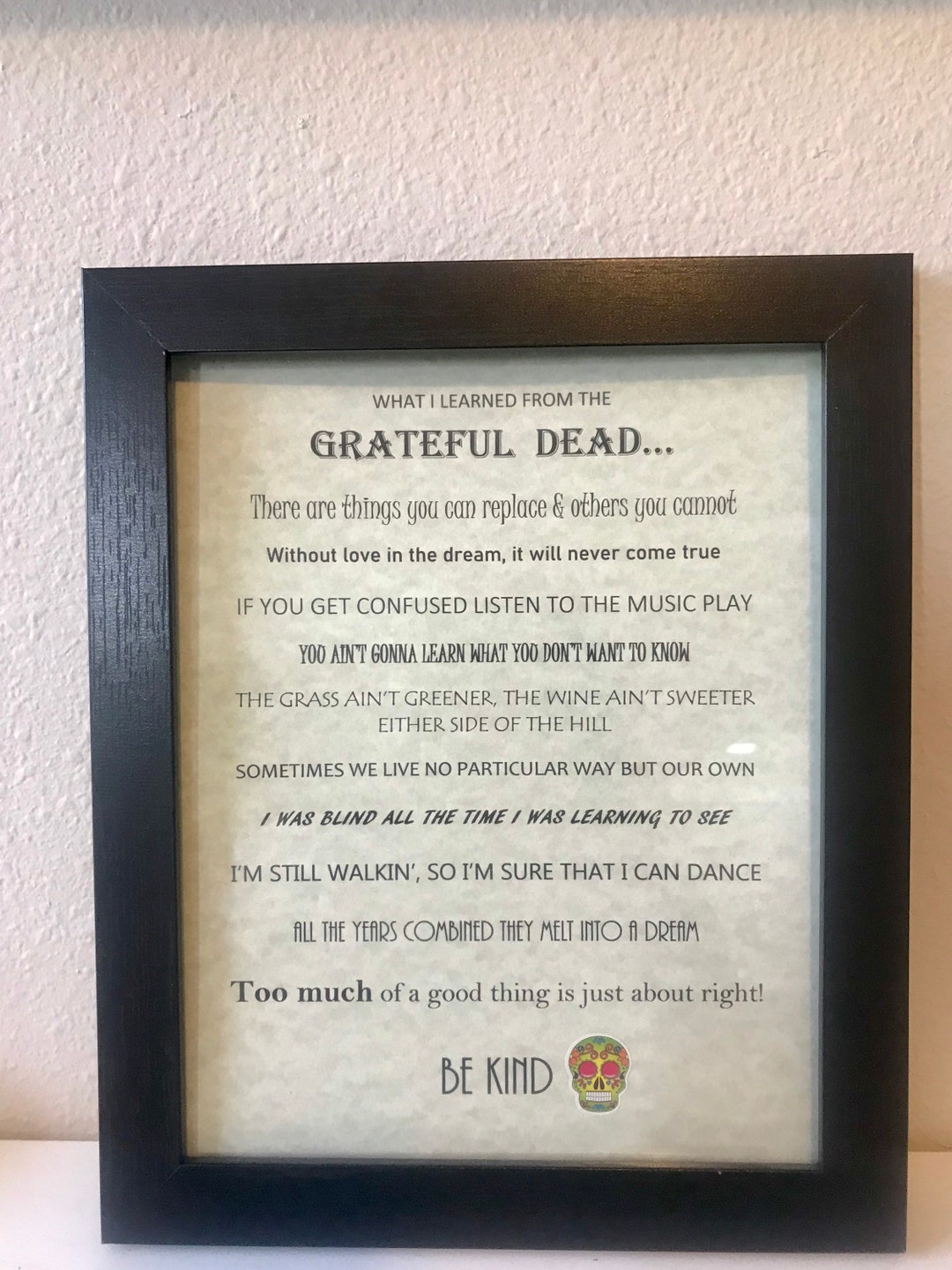 Grateful Dead Lyric Frame Picture Custom Frame Music Gift Poster Print ...