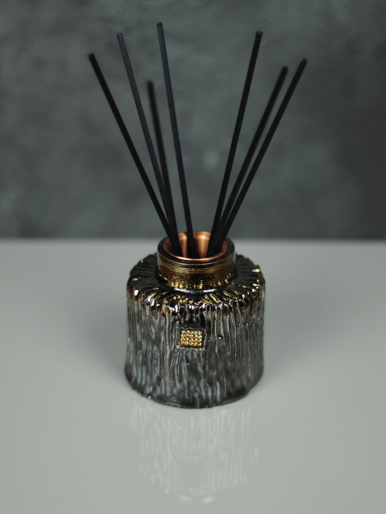 Ceramic Diffuser for Home Fragrances. Handmade Ceramic Reed Diffuser in Golden Color With Faux ...