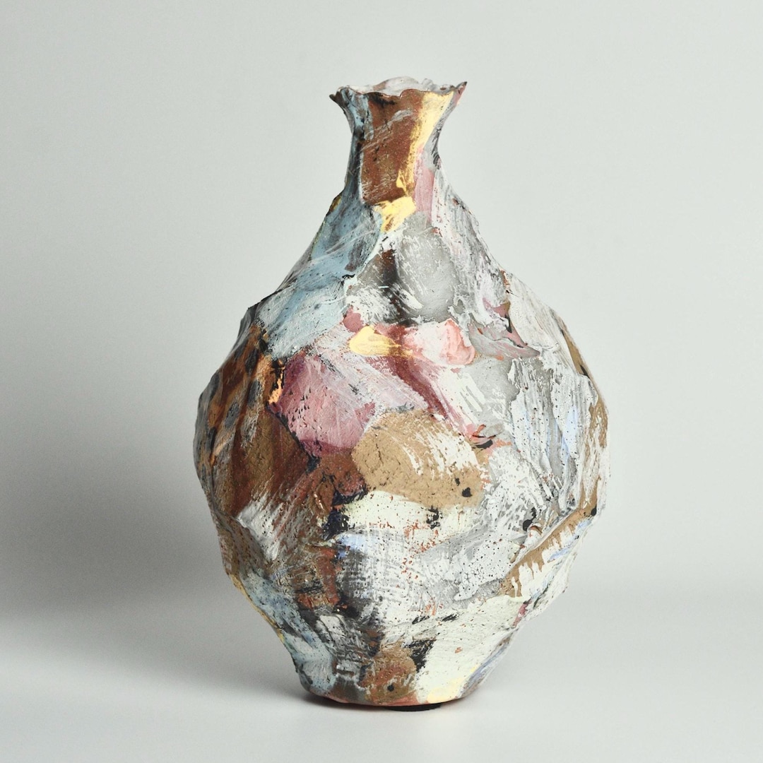 Handmade Ceramic Art Vase. Abstract Sculptural Vessel With Art Color ...
