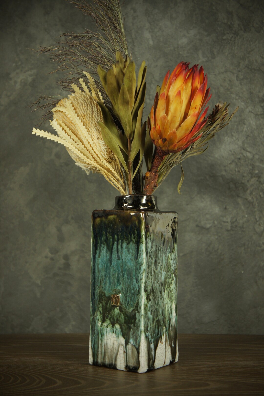 Handmade Rectangular Ceramic Vase in Unique Color Design, Wabi Sabi ...