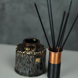 Ceramic Diffuser for Home Fragrances. Handmade Ceramic Reed Diffuser in Golden Color With Faux ...