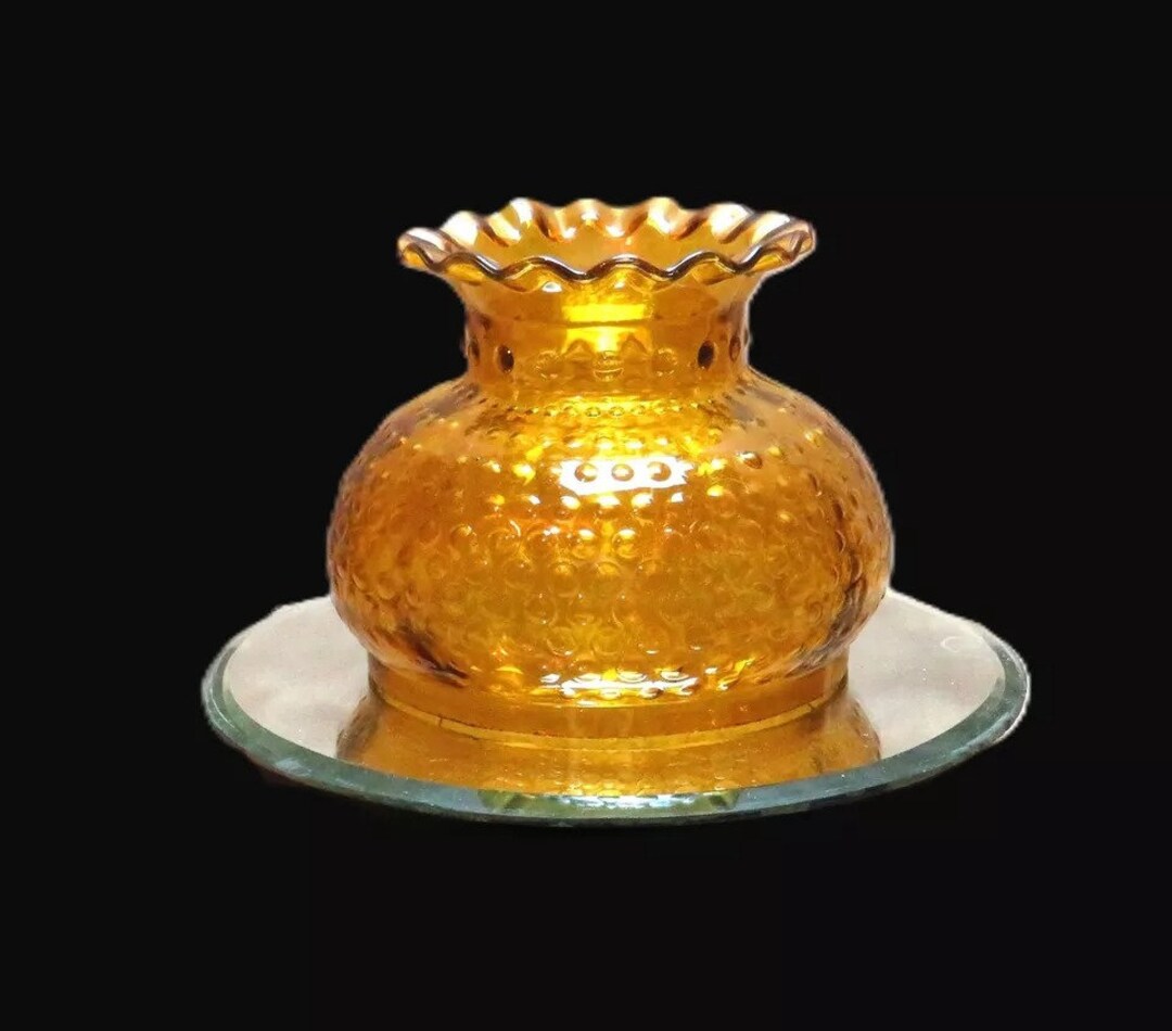 Amber Color Glass HOBNAIL Student Hurricane Oil Lamp Shade / Fast Safe ...