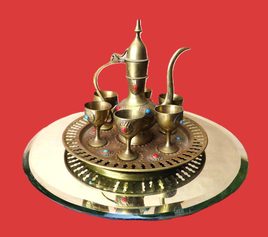 Vintage Jeweled Brass Tea Set: Pakistani Tea Pot and Cups - Etsy