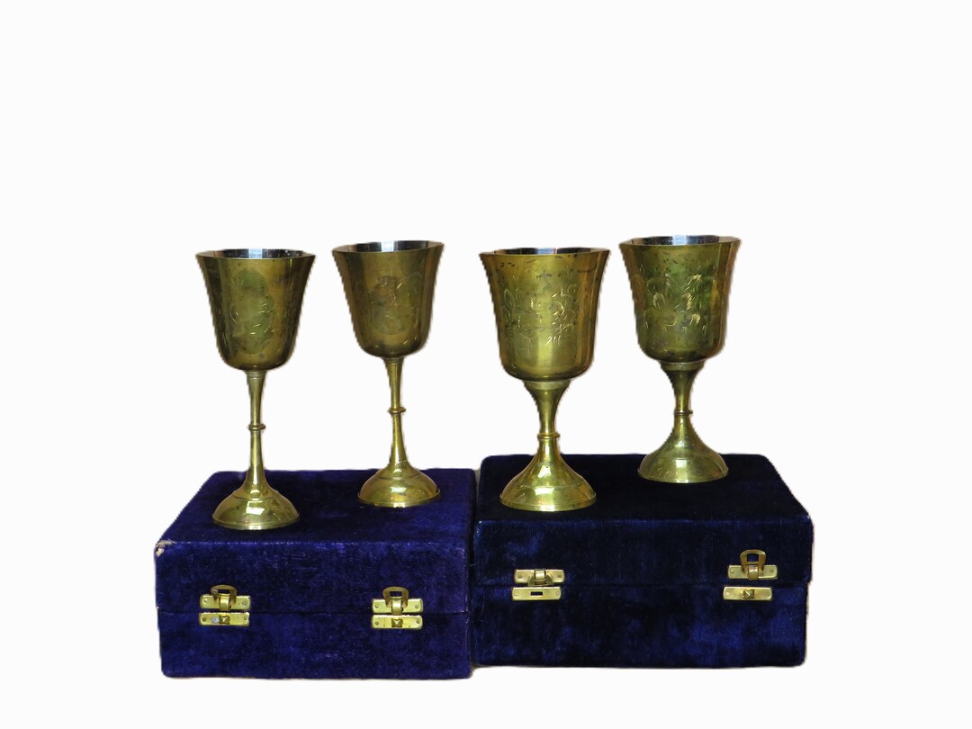 Vintage 1970s Brass Wine Goblets, Ornate Silver Lined Set - Etsy