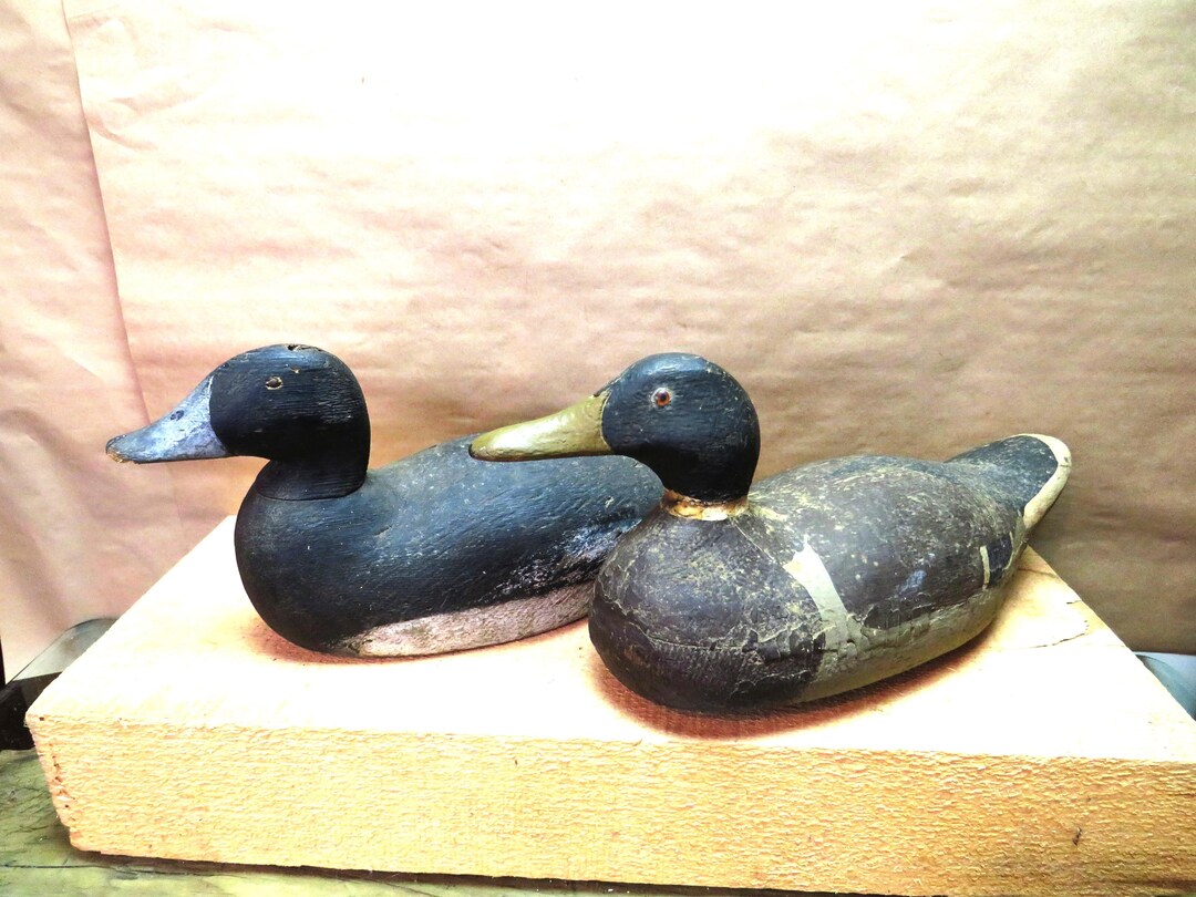 Pair Antique Duck Decoys / Carved Wooden Decoys / Fast Safe Free ...