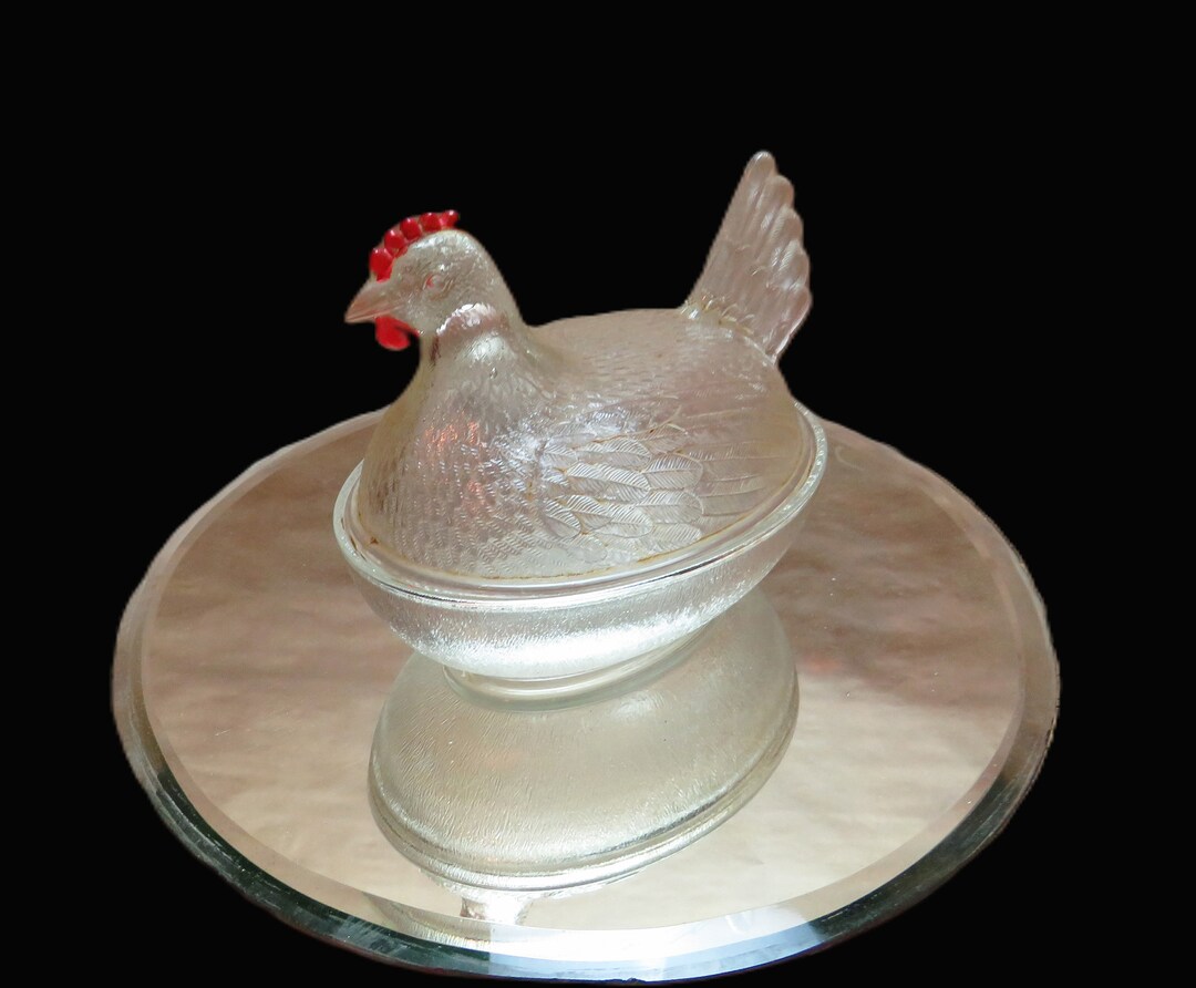 60s Clear Glass Nesting Hen Chicken Dish / Fast Safe Free Shipping - Etsy