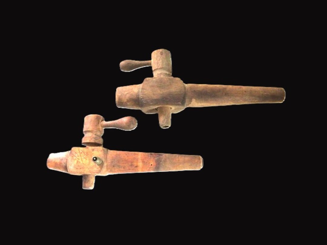 2) Antique Wooden Beer Whiskey Barrel Tap Spigot / Original Label on ...