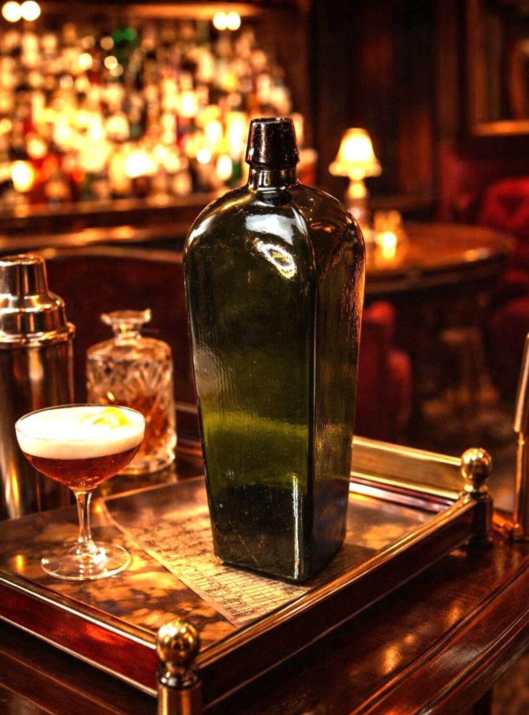 1890s Gin Bottle, Clear Forest Green Molded Glass Applied Top - Etsy
