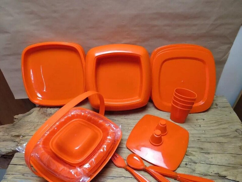1970s Mod Orange Plastic Picnic Set With Salt & Pepper Shakers - Etsy