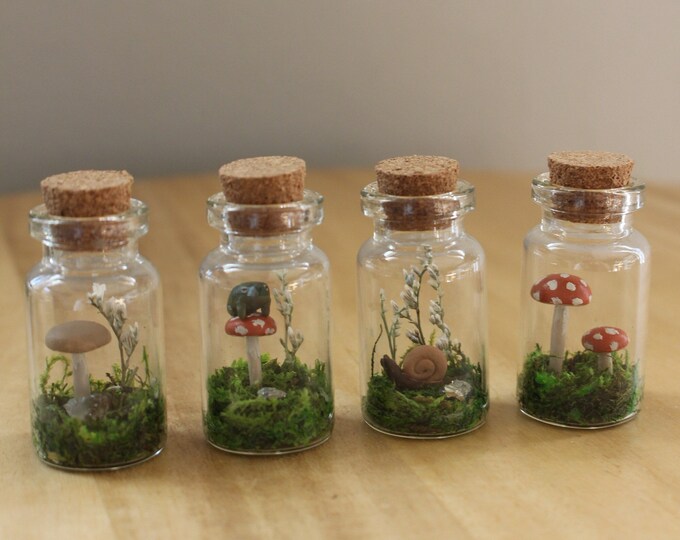 Tiny Jar Terrariums With Dried Moss and Clay Figures for Nature Lovers ...