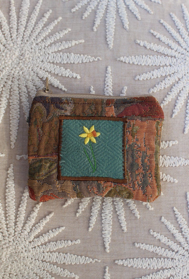 Handmade Upcycled Embroidered Nature Inspired Mini Zipper Card Pouch - Etsy