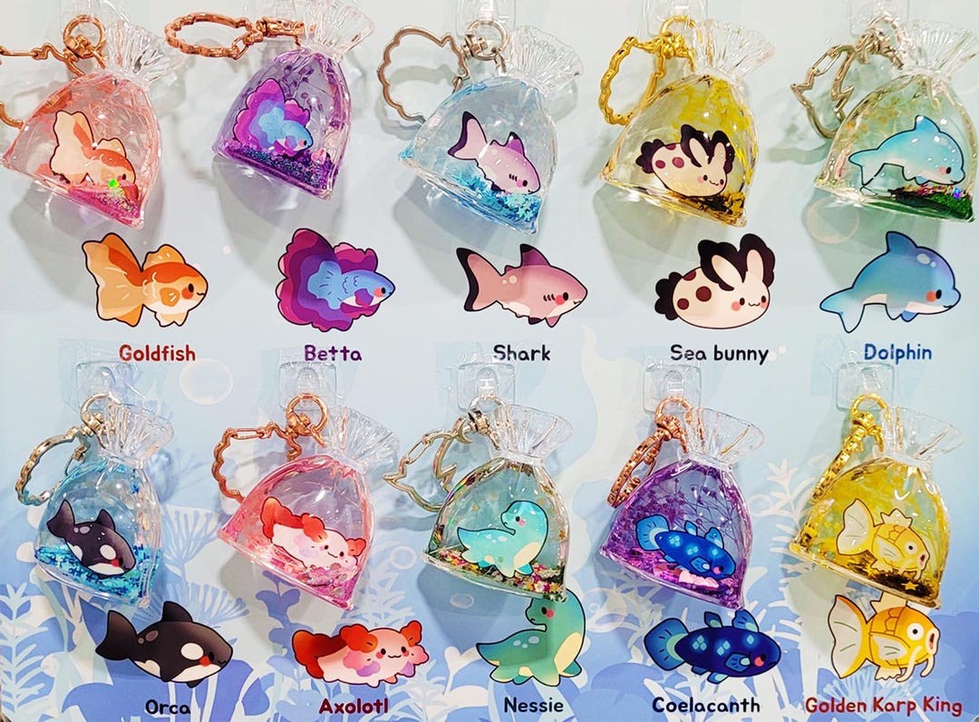 Fish Bag Liquid Filled Shaker Charms - Goldfish, Betta Fish, Shark, Sea ...